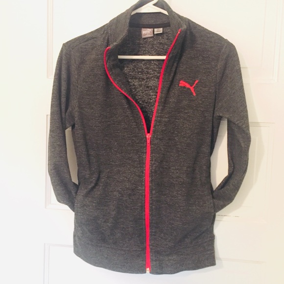 Puma | Jackets & Coats | Puma Charcoal Dark Grey Zip Jogger Jacket Red ...